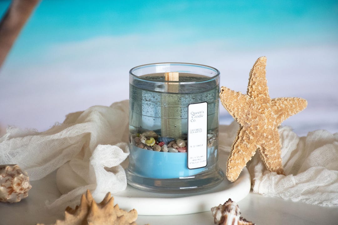 Caribbean Sea Water Ocean Themed Gel & Soy Wax Candle Aromatherapy ...