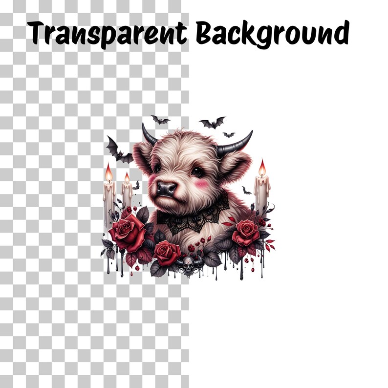 Gothic Highland Cow PNG, Dark Gothic Cow With Roses, Spooky Highland ...