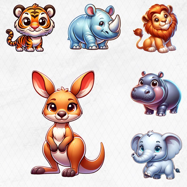 Cute Cartoon Zoo Animals Clipart Bundle, 12 High Quality Transparent ...