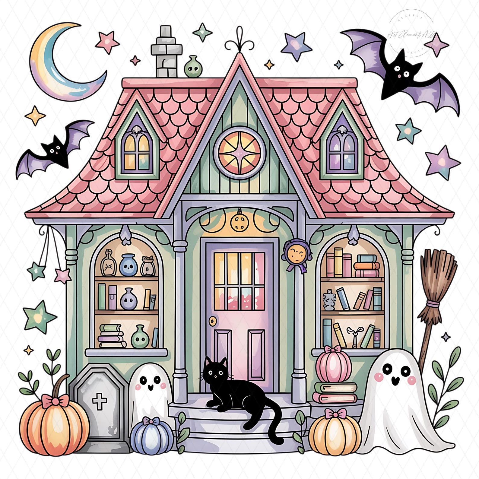 Haunted Fall Bookstore PNG, Trendy Cute Halloween Spooky Ghosts Cozy ...