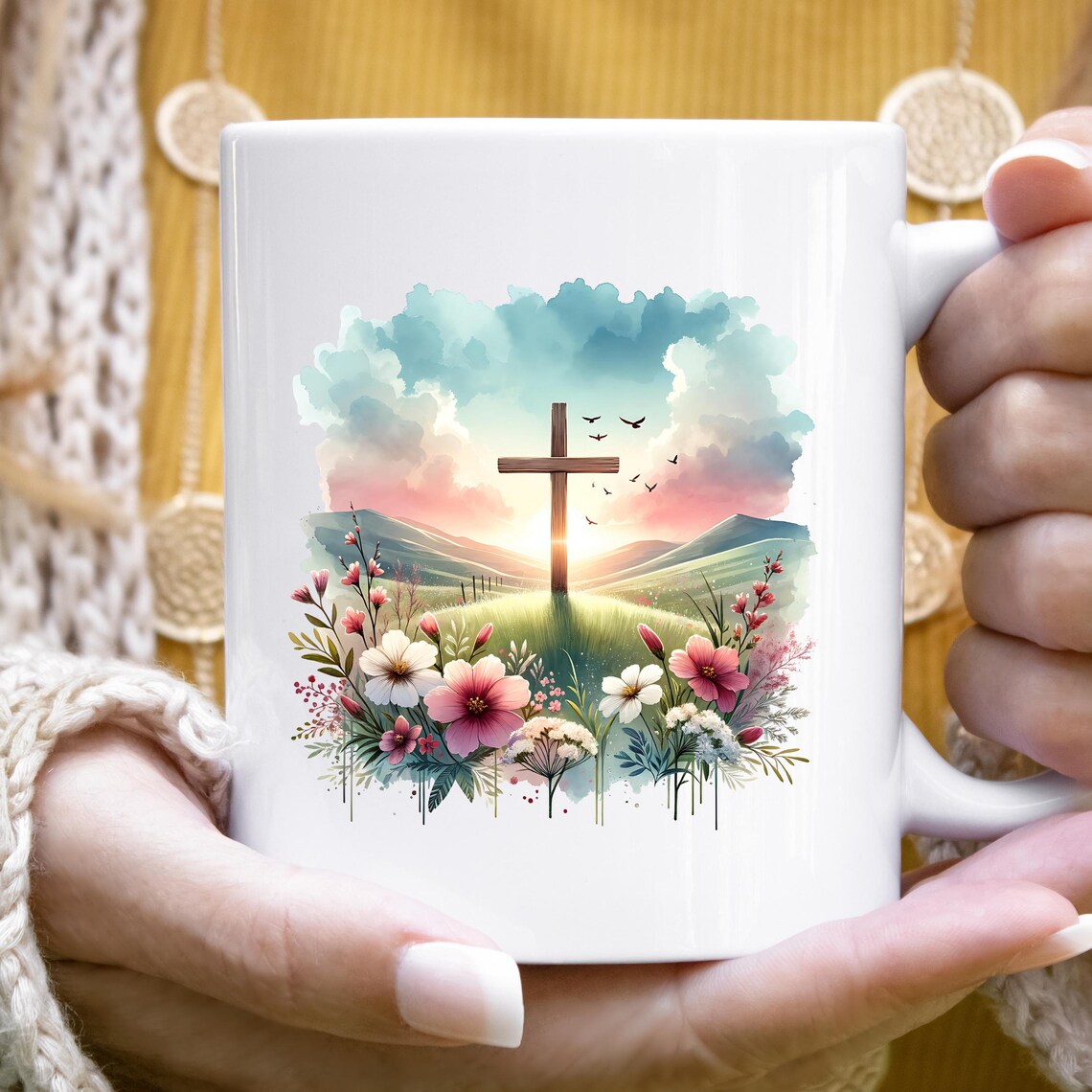 Resurrection Cross PNG, Easter Resurrection Cross Watercolor Art, He is ...