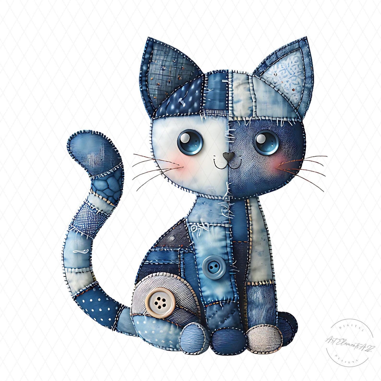 Denim Patchwork Cat PNG, Cute Kitten Sublimation Design, Jean Cat ...