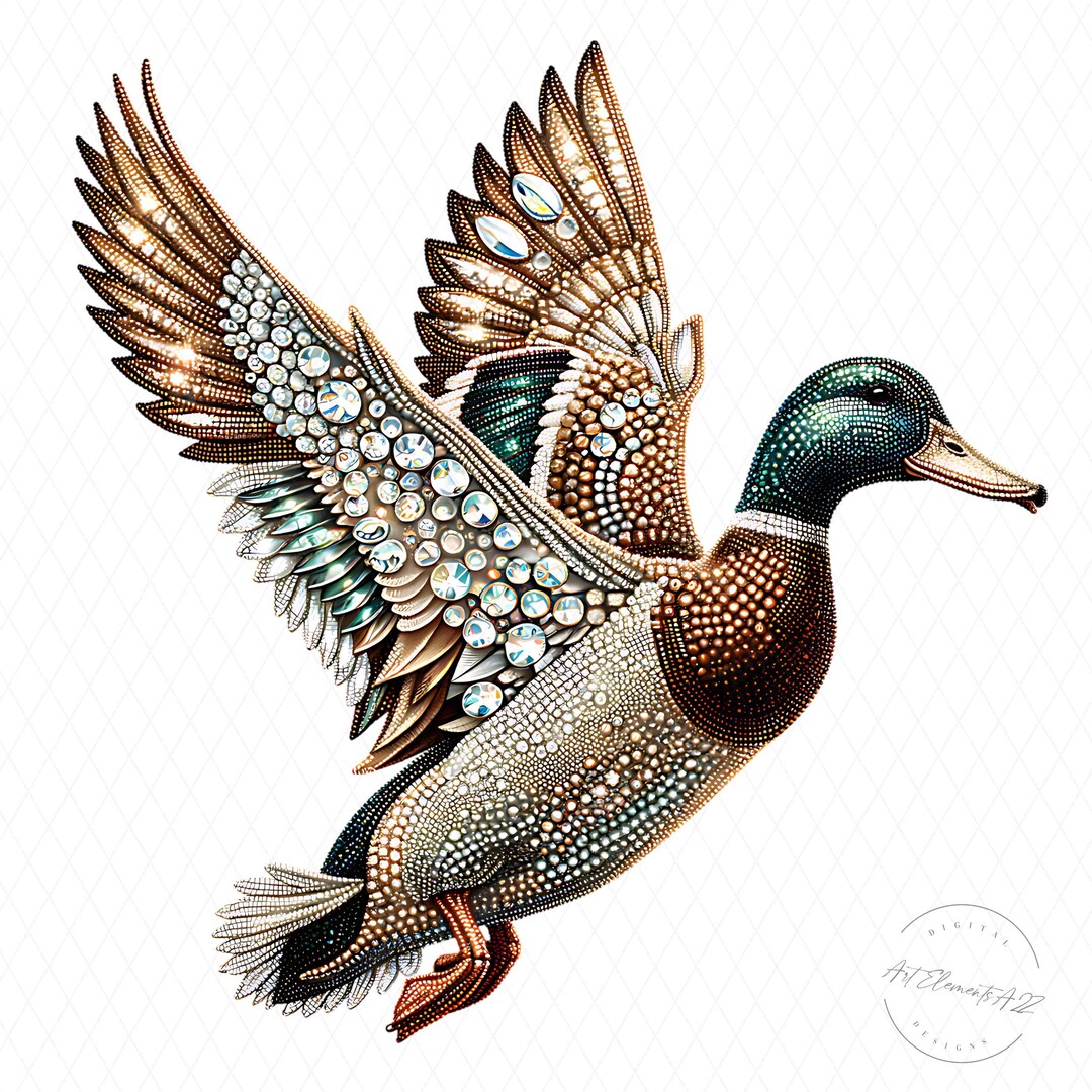 Faux Rhinestone Flying Mallard Duck PNG, Sparkly Duck Sublimation ...