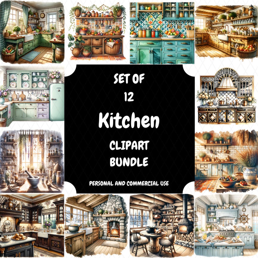 Kitchen Clipart Bundle, Kitchen Shelves, Countertops, Rustic Kitchen ...