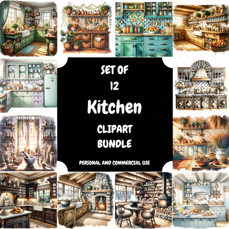 Kitchen Clipart Bundle, Kitchen Shelves, Countertops, Rustic Kitchen ...