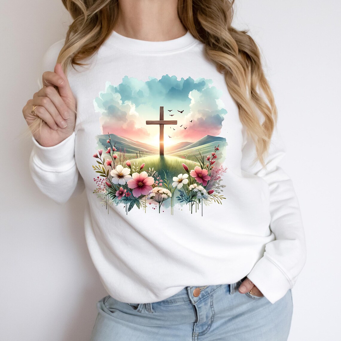 Resurrection Cross PNG, Easter Resurrection Cross Watercolor Art, He is ...