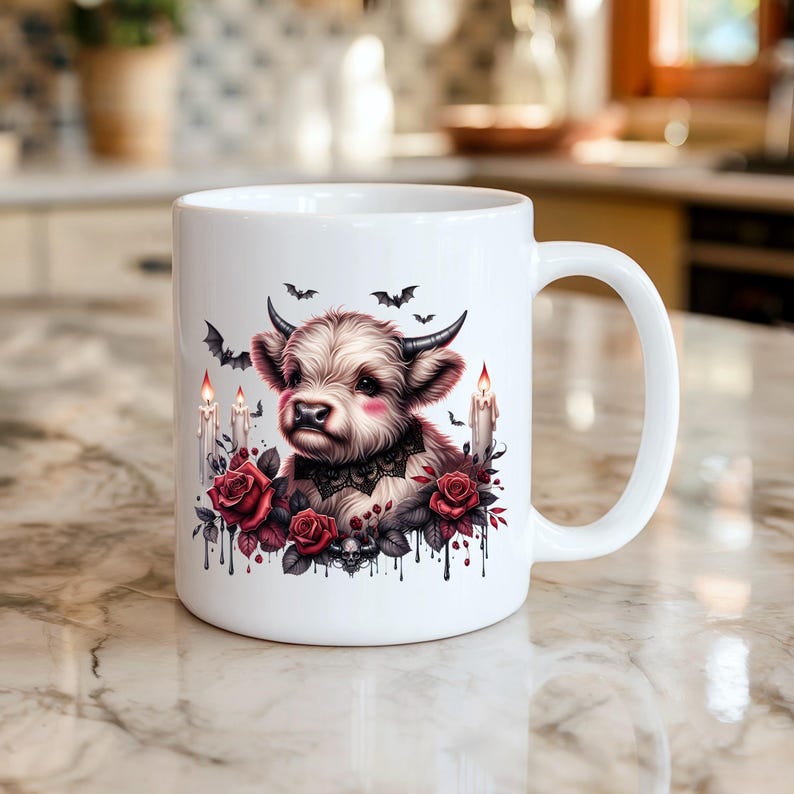 Gothic Highland Cow PNG, Dark Gothic Cow With Roses, Spooky Highland ...