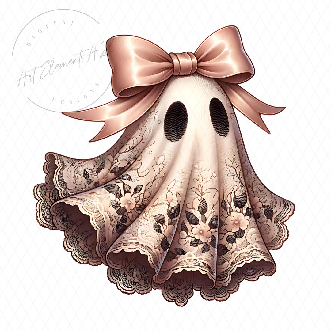 Lace Ghost PNG, Dusty Rose Bow, Cute Halloween Ghost, Whimsical Vintage ...