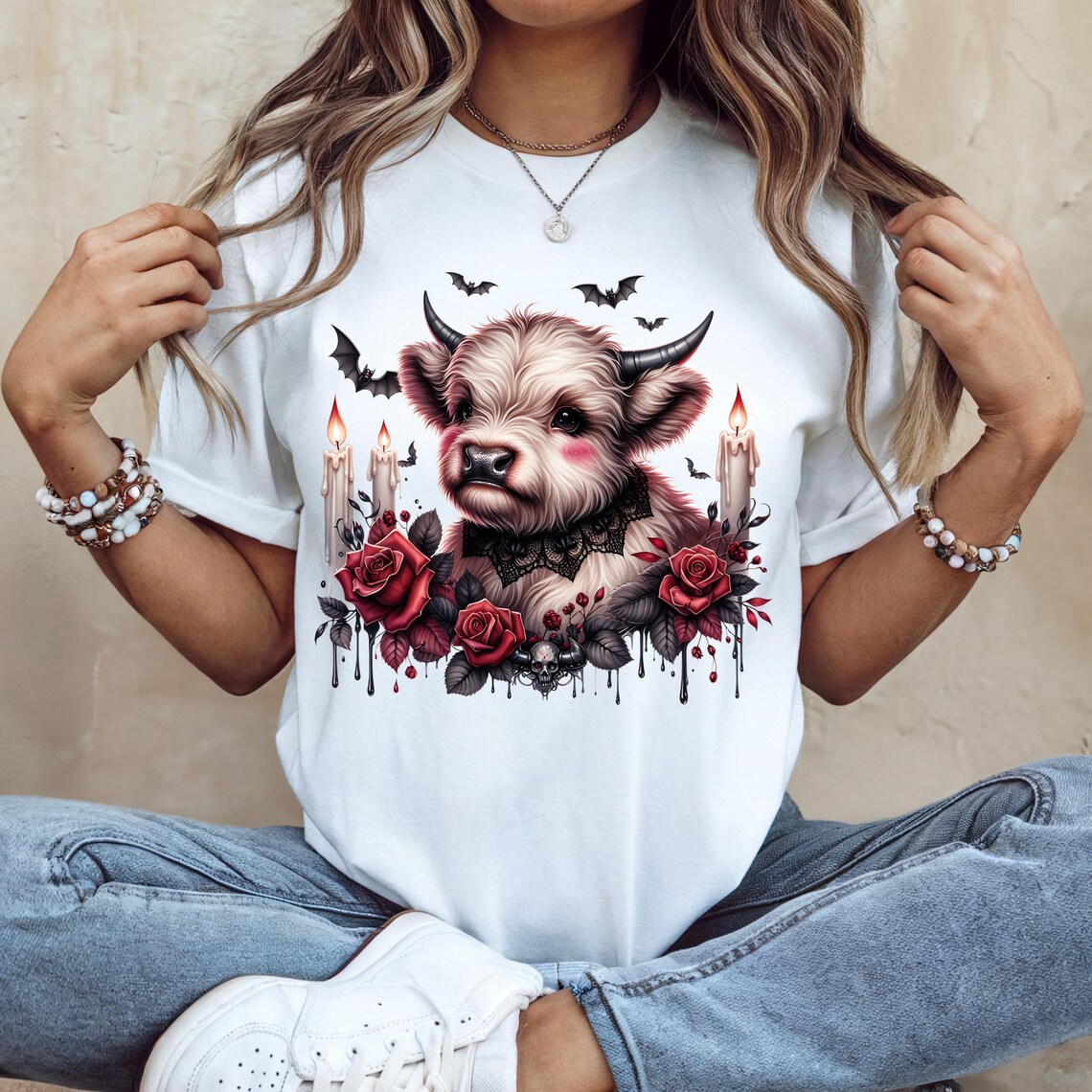 Gothic Highland Cow PNG, Dark Gothic Cow With Roses, Spooky Highland ...