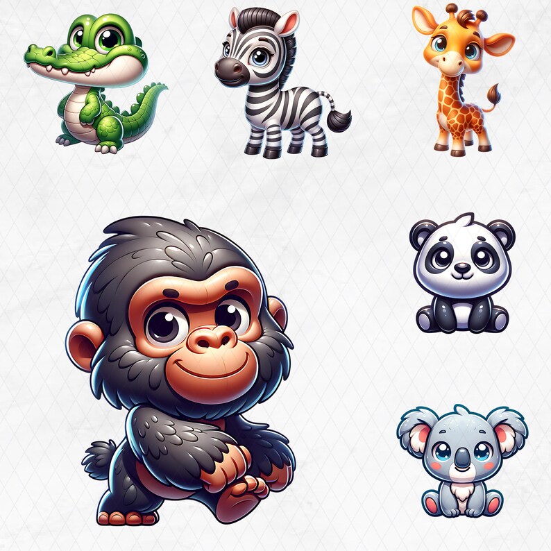 Cute Cartoon Zoo Animals Clipart Bundle, 12 High Quality Transparent ...