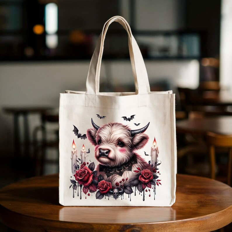 Gothic Highland Cow PNG, Dark Gothic Cow With Roses, Spooky Highland ...