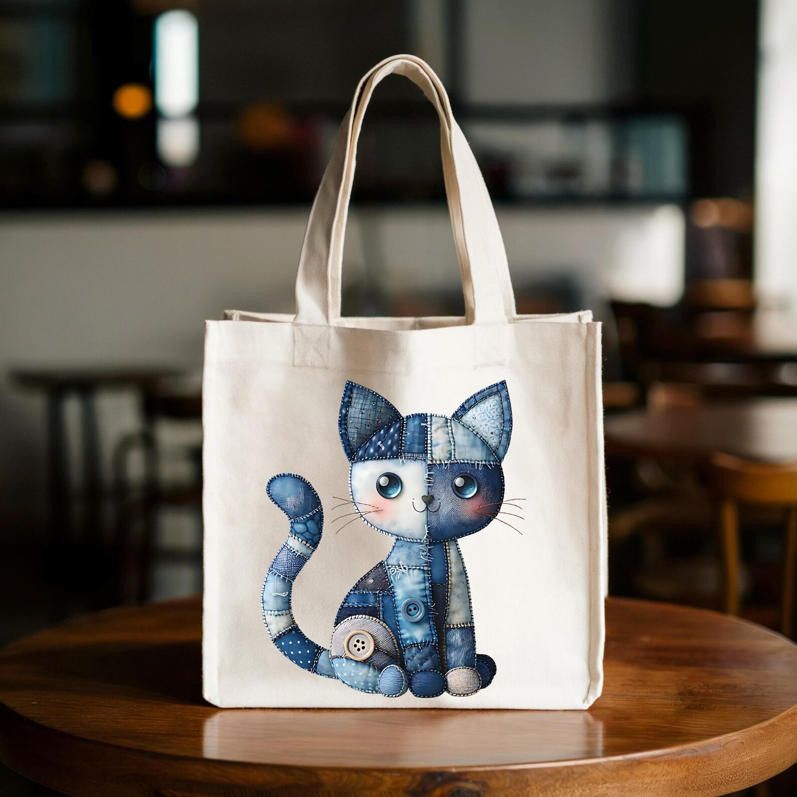 Denim Patchwork Cat PNG, Cute Kitten Sublimation Design, Jean Cat ...