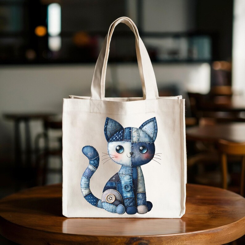 Denim Patchwork Cat PNG, Cute Kitten Sublimation Design, Jean Cat ...