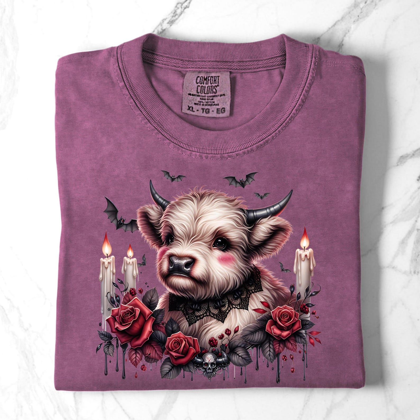 Gothic Highland Cow PNG, Dark Gothic Cow With Roses, Spooky Highland ...