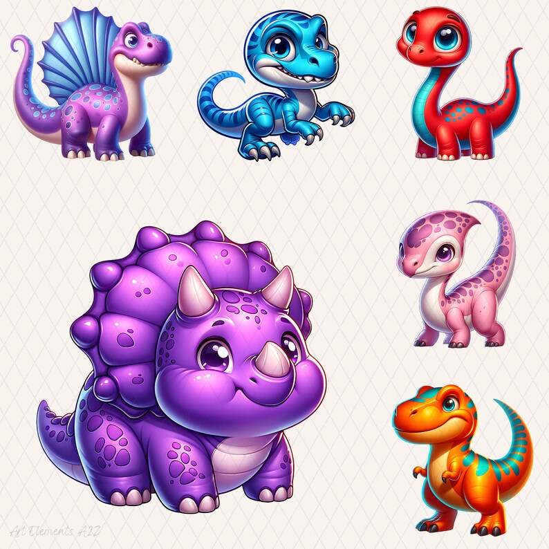 Cute Cartoon Dinosaurs Clipart Bundle, 12 Transparent Pngs, Digital ...