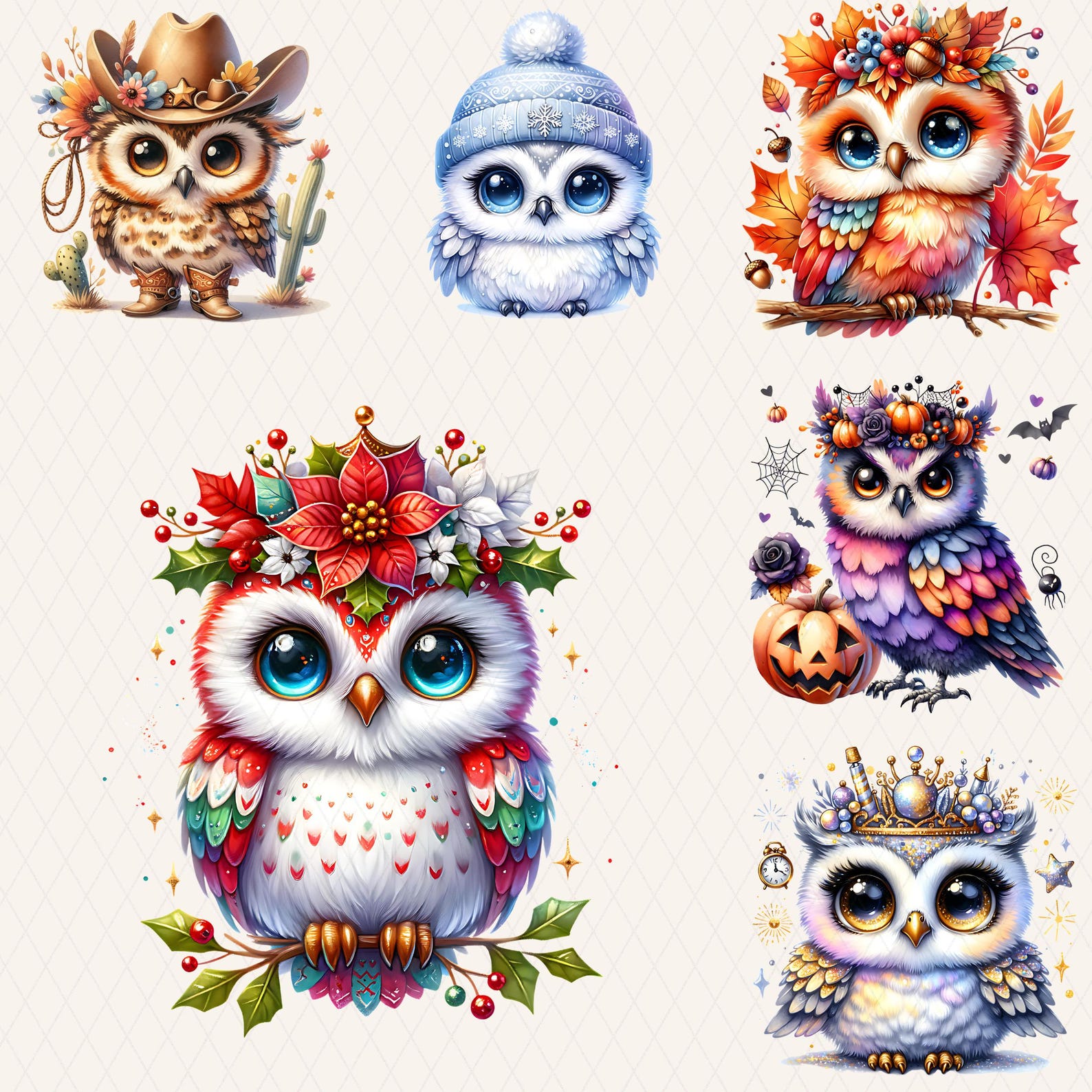 Cute Owls Clipart Bundle, 12 Transparent Png's, Cute Owl Clipart - Etsy