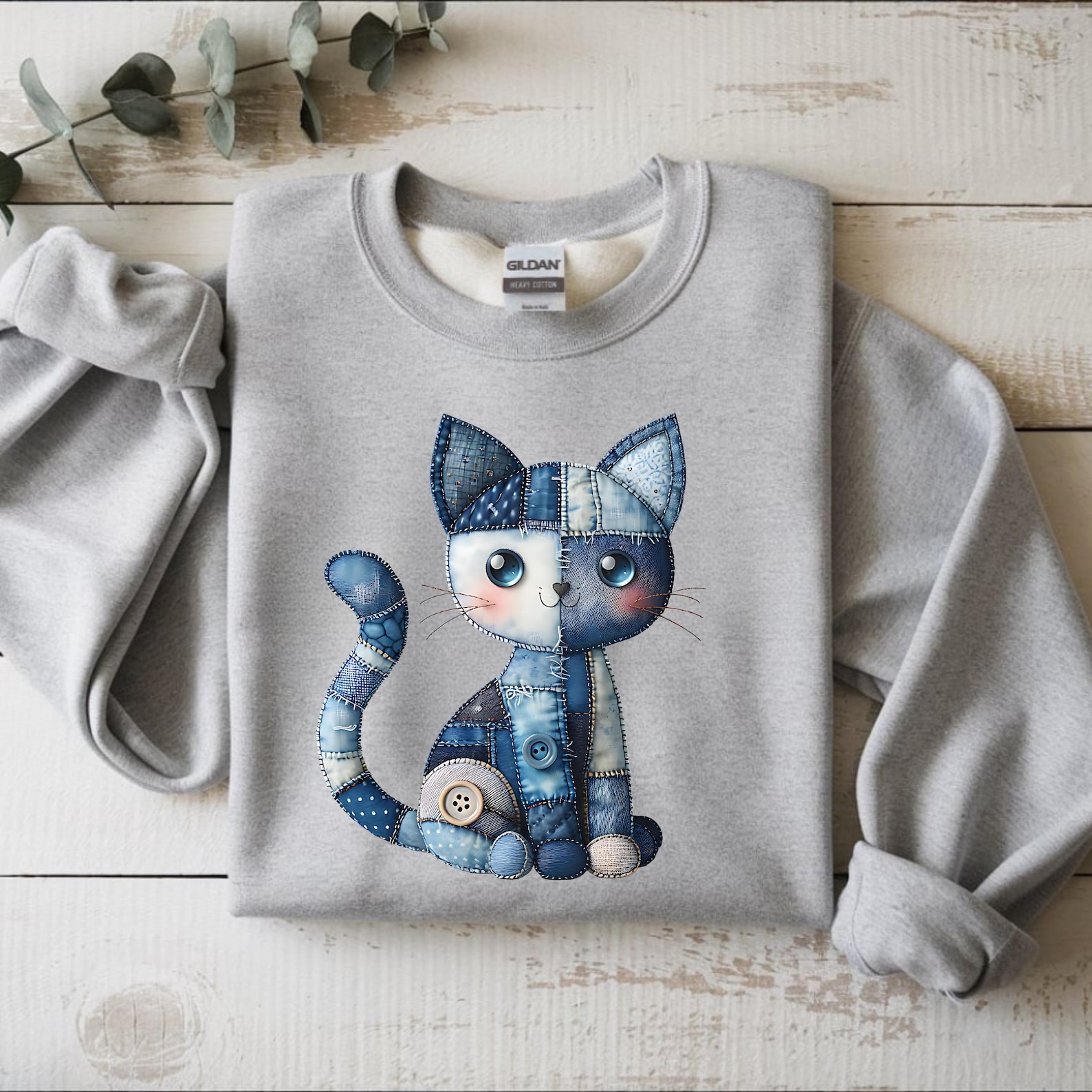 Denim Patchwork Cat PNG, Cute Kitten Sublimation Design, Jean Cat ...