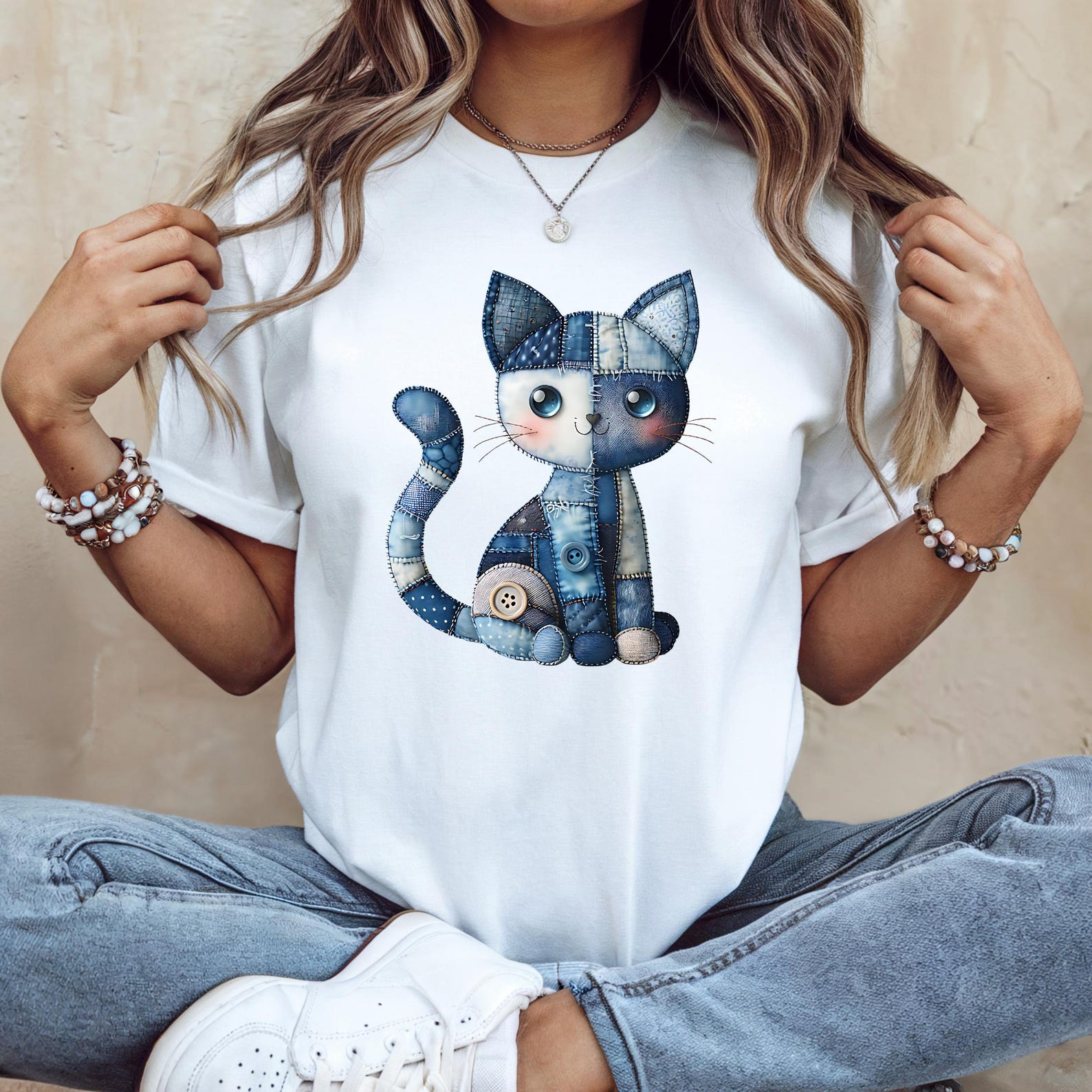 Denim Patchwork Cat PNG, Cute Kitten Sublimation Design, Jean Cat ...