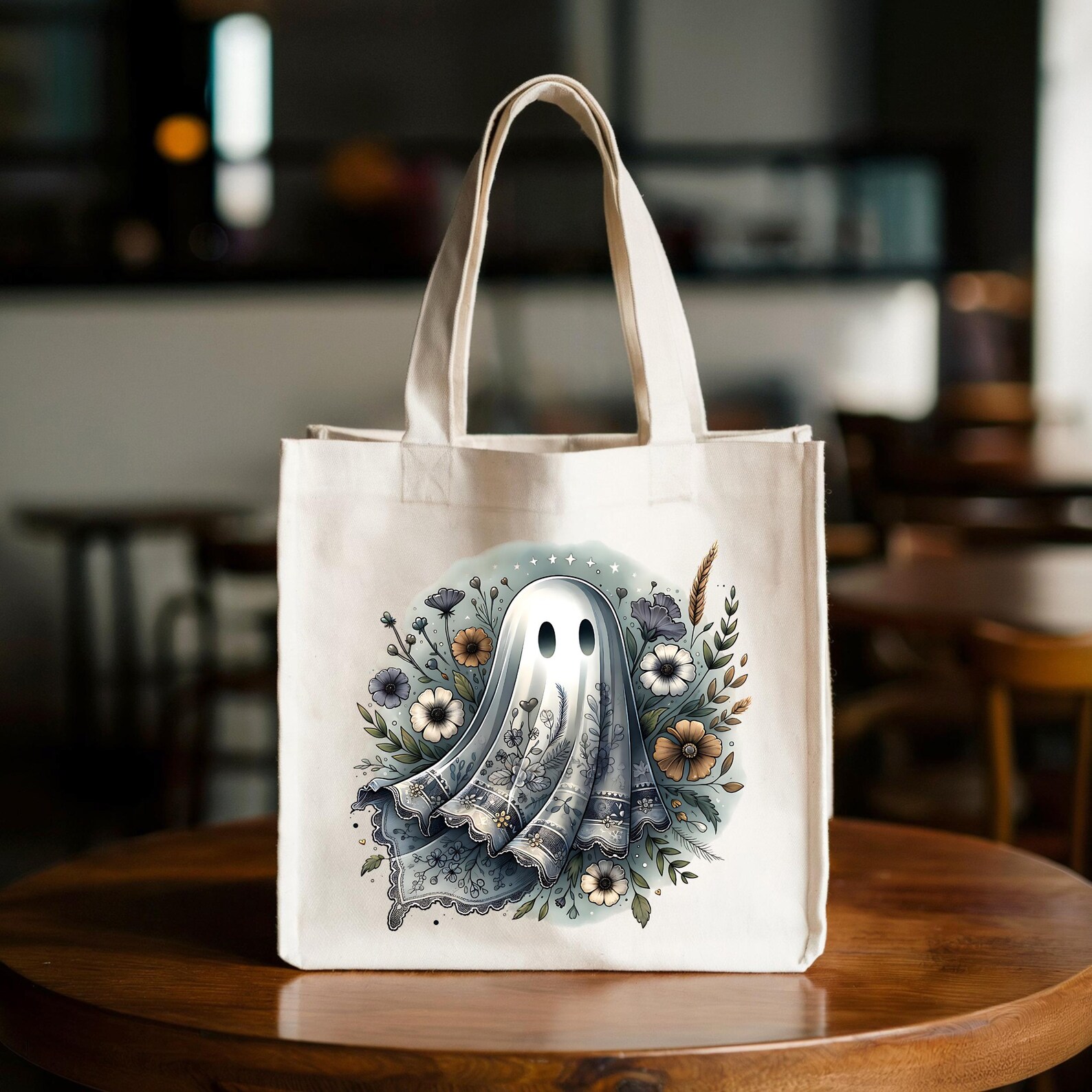 Boho Ghost in Wildflowers PNG, Boho Botanical Tattoo Illustration ...