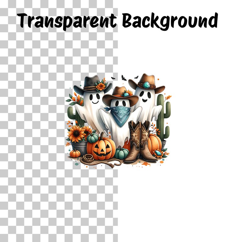 Western Cowboy Ghost Trio PNG, Rustic Halloween Ghosts With Cowboy Hats ...