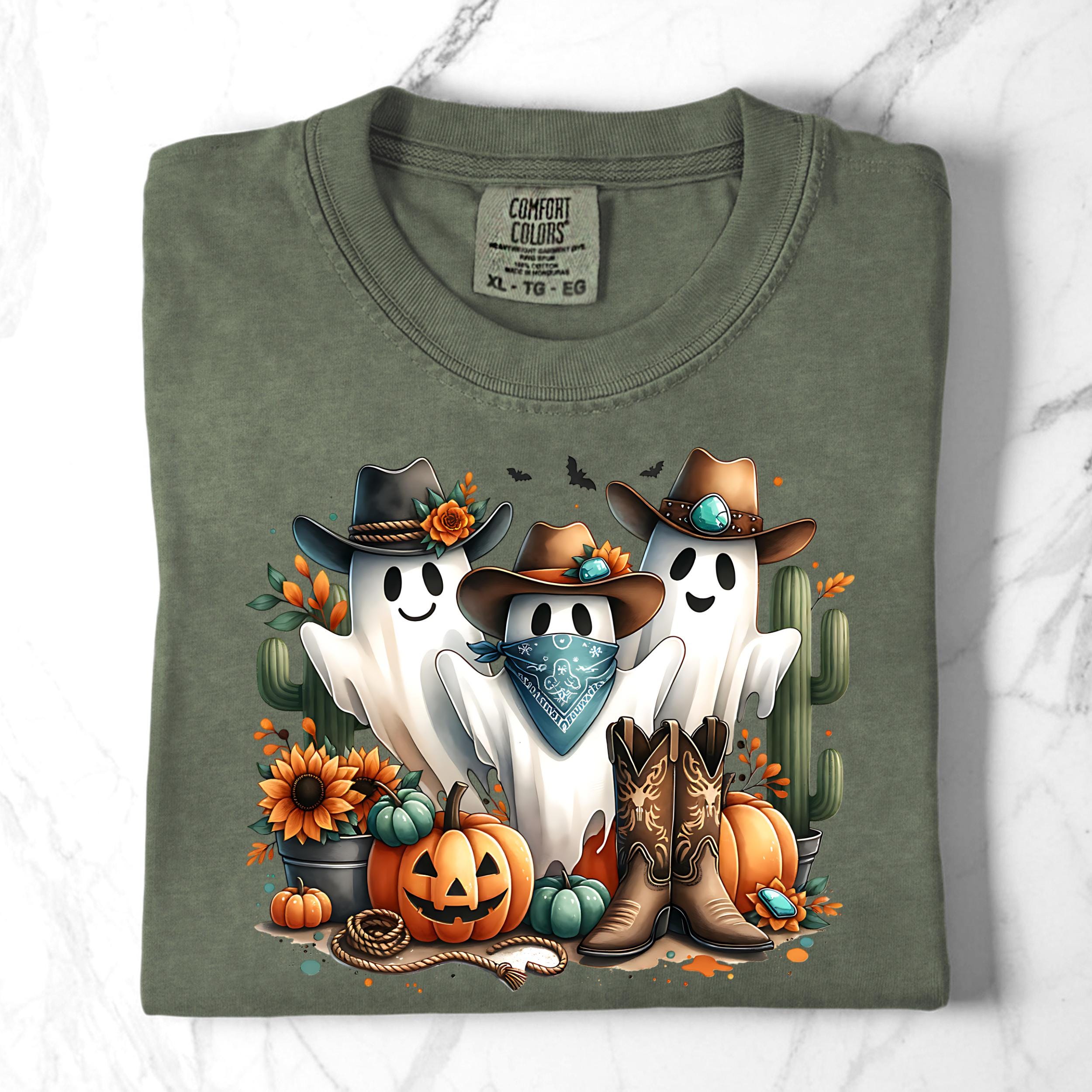 Western Cowboy Ghost Trio PNG, Rustic Halloween Ghosts With Cowboy Hats ...