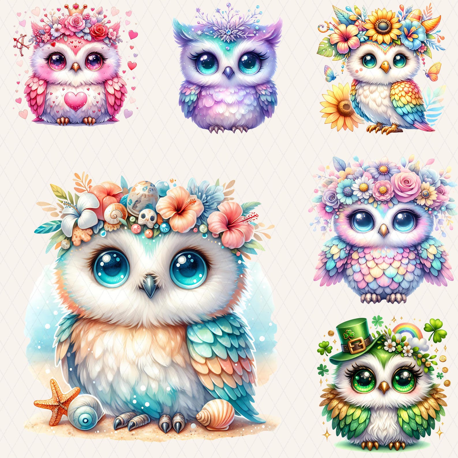 Cute Owls Clipart Bundle, 12 Transparent Png's, Cute Owl Clipart - Etsy