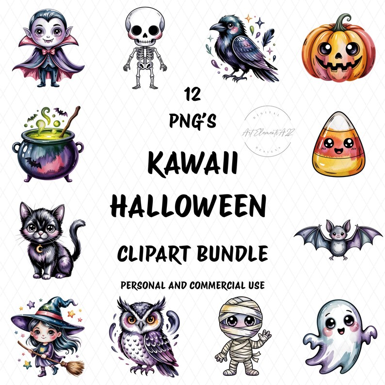 Kawaii Halloween Clipart Bundle, Cute Spooky Kawaii Halloween Clipart ...