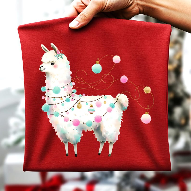 Llama Christmas PNG, Cute Llama Wearing Garland Clipart, Whimsical ...