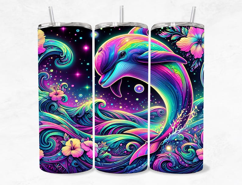 Neon Dolphin 20oz Skinny Tumbler Wrap Design, Sublimation Digital ...
