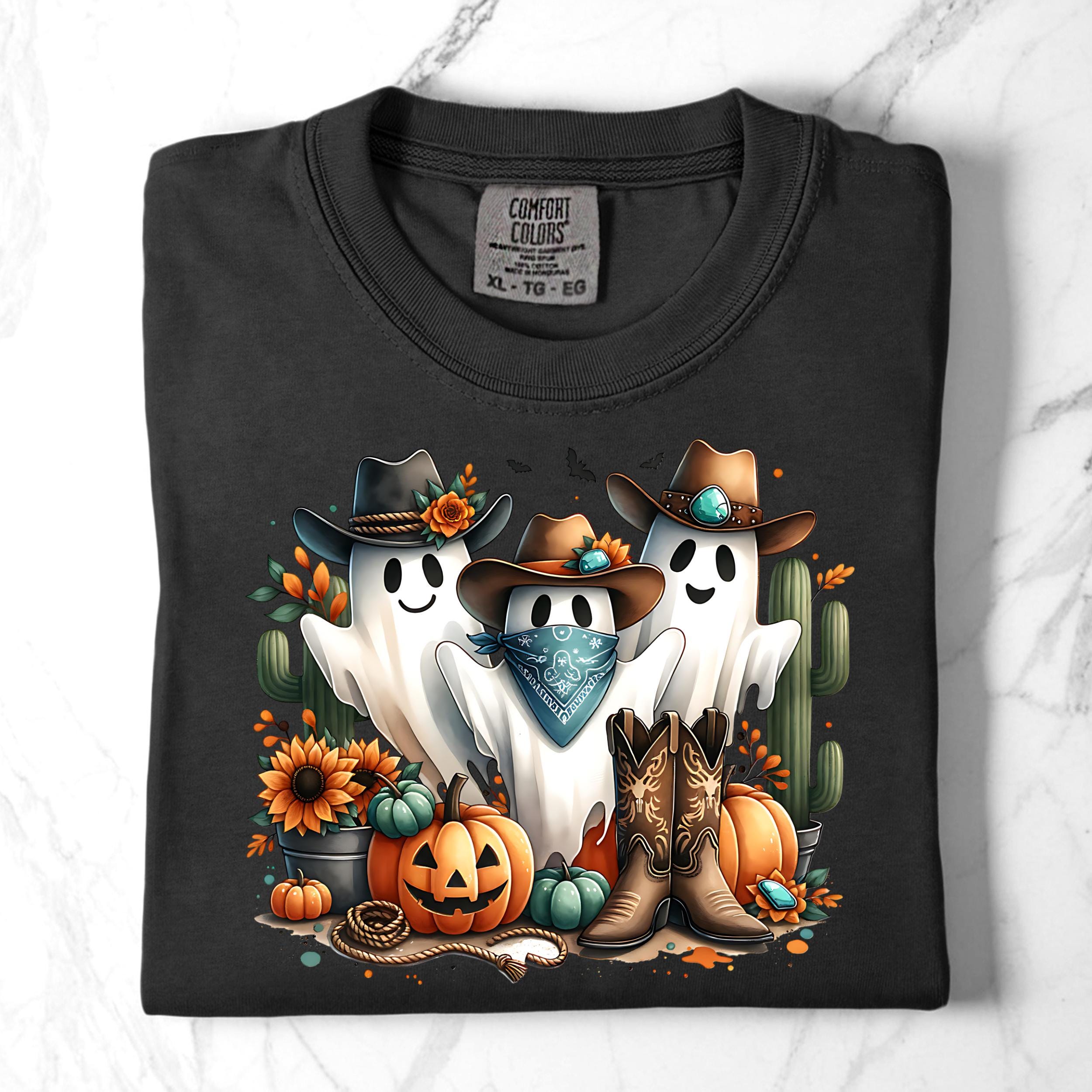 Western Cowboy Ghost Trio PNG, Rustic Halloween Ghosts With Cowboy Hats ...