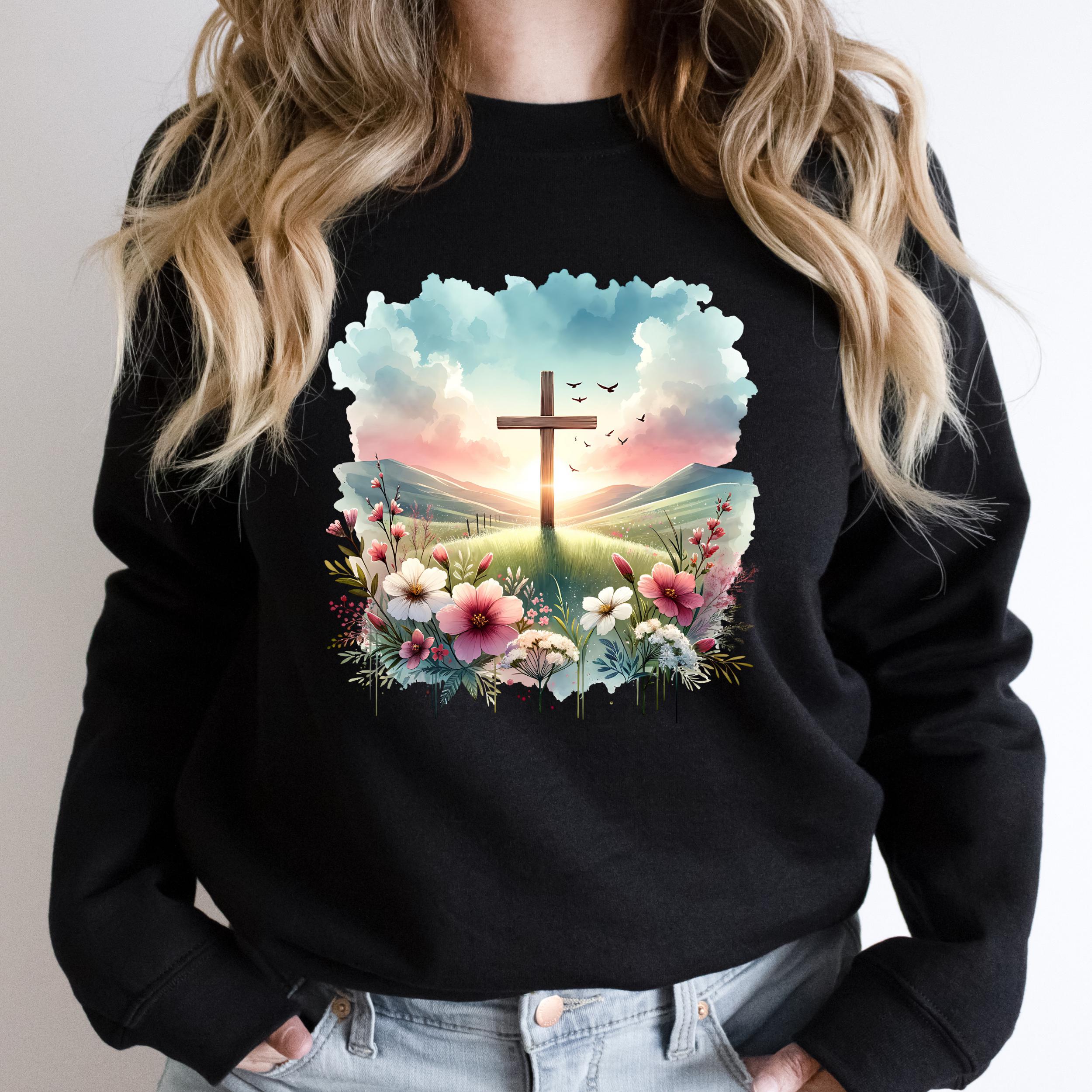 Resurrection Cross PNG, Easter Resurrection Cross Watercolor Art, He is ...