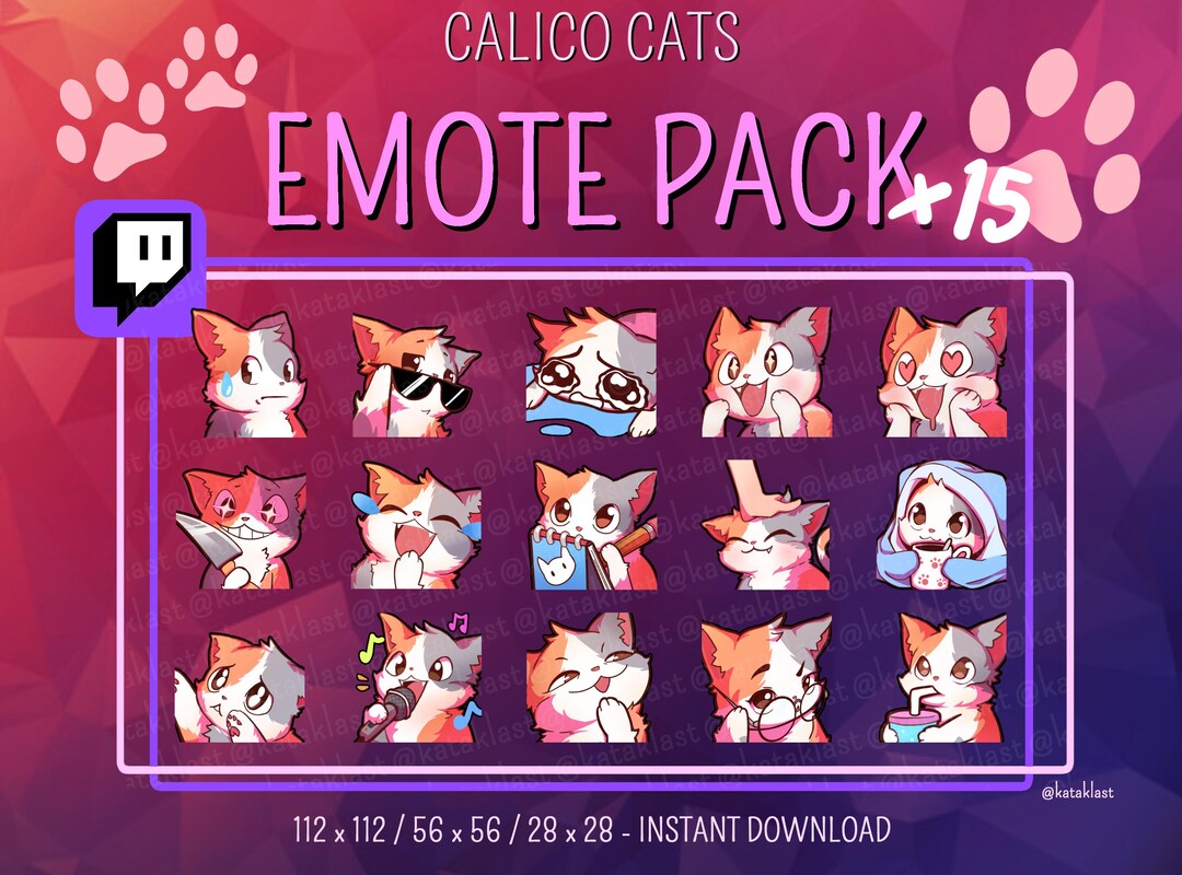 Cute Calico Cats Emotes Pack X15 - Kawaii, Adorable, Animal, Neko ...