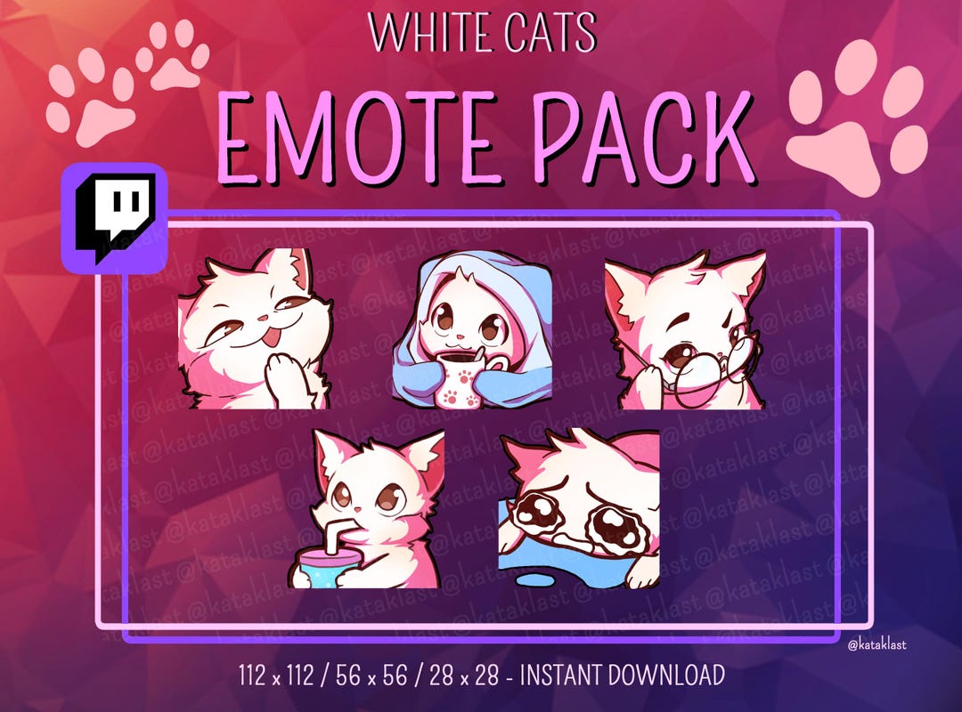 Cute White Cats Emotes Pack X5 - Kawaii, Adorable, Kitten, Neko, Funny ...