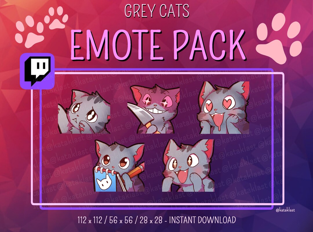 Cute Gray Cats Emotes Pack X5 - Kawaii, Adorable, Animal, Neko, Funny ...