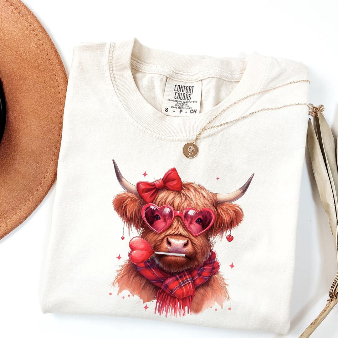 Comfort Colors® Cute Highland Cow,ribbon Bow,valentine's Day Heart ...