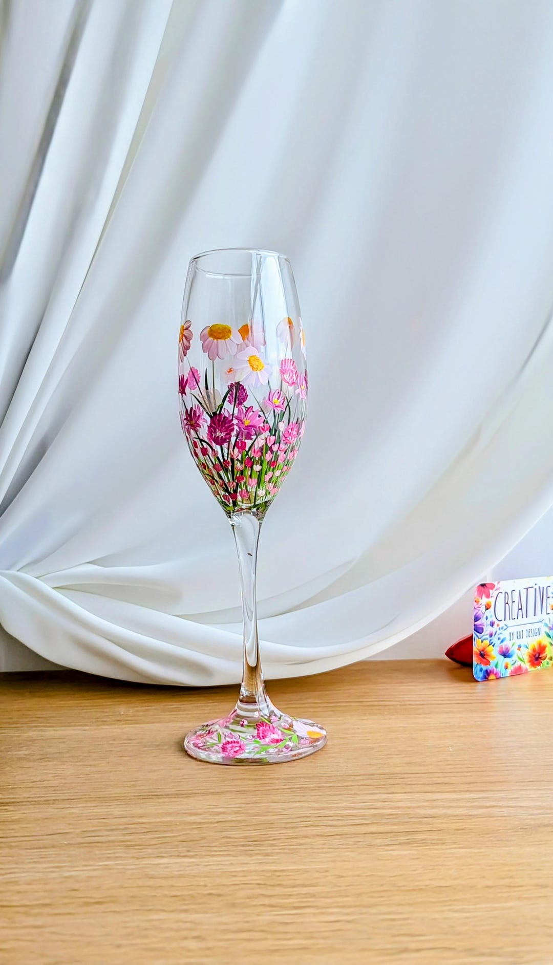 Hand Painted Champagne Flute: Pink Flowers, Personalised Gift - Etsy