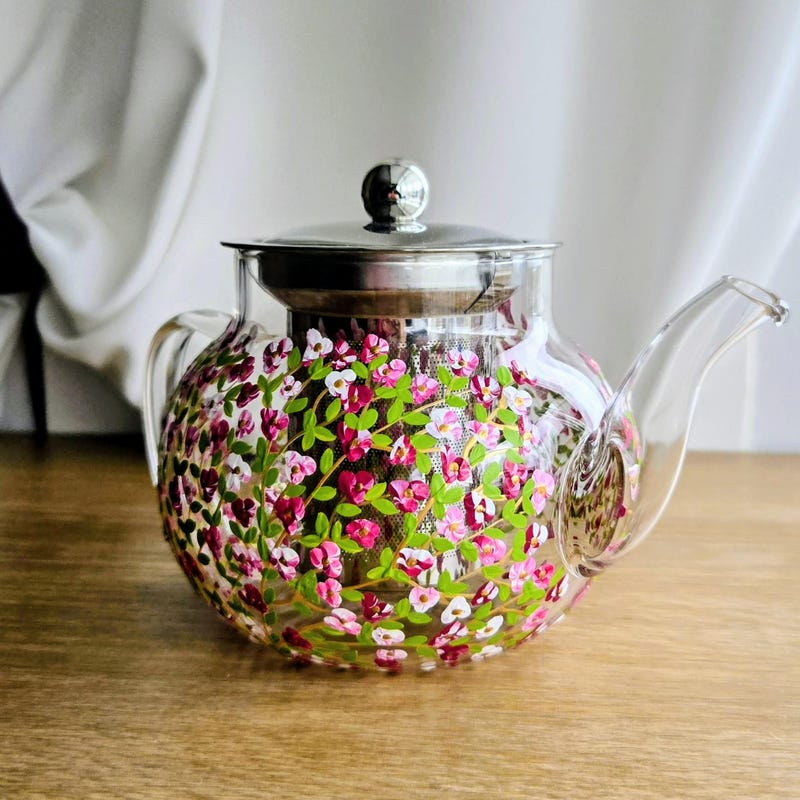 Hand Painted Pink Teapot - Etsy UK
