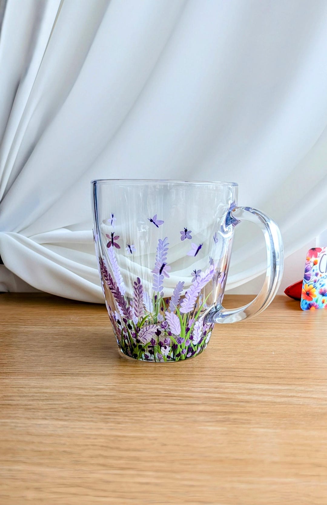 Hand Painted Floral Glass Mug: Purple Lavender Cup - Etsy