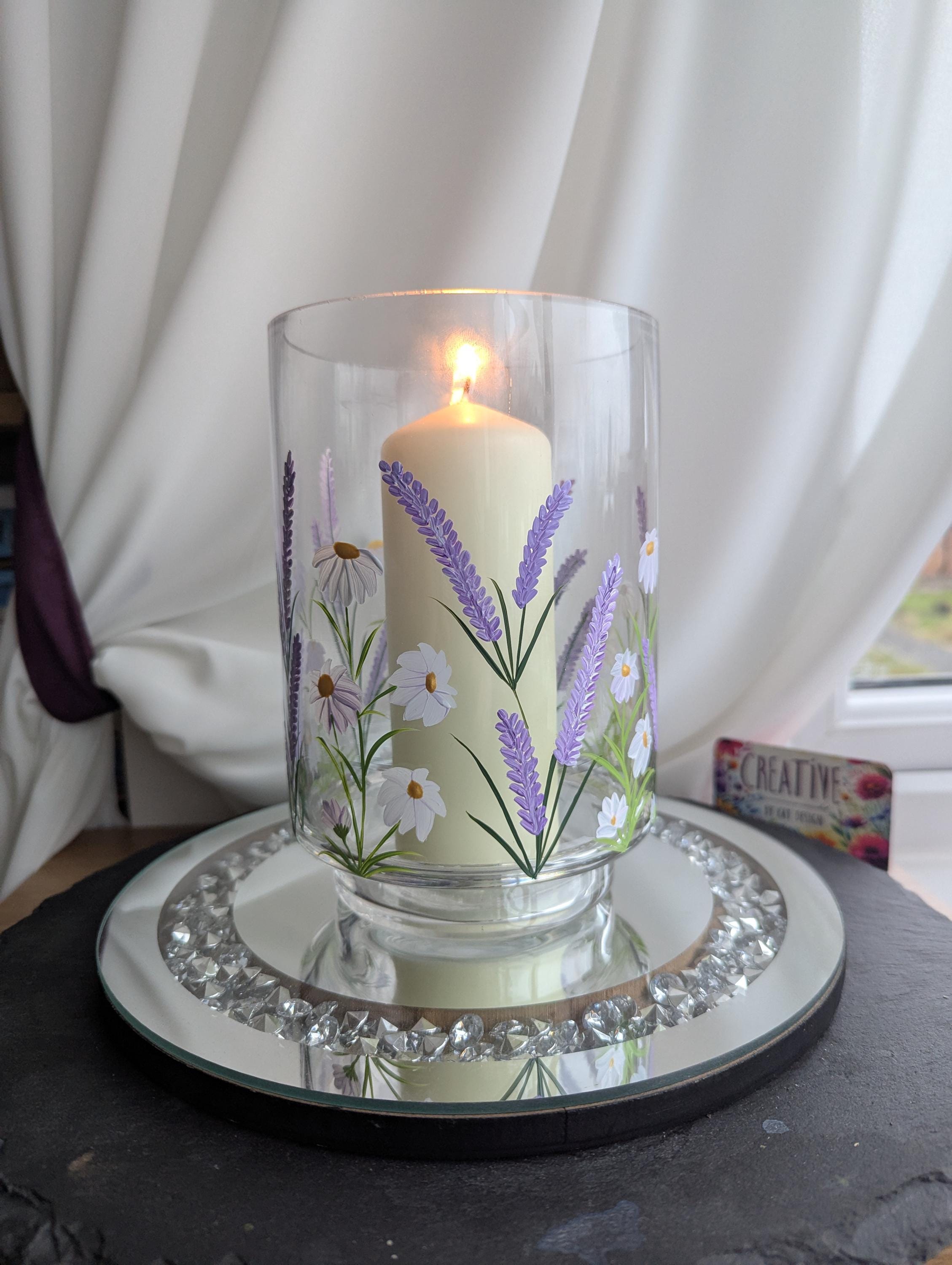 Hand Painted Vase: Lavender & Daisy Hurricane Vase - Etsy UK