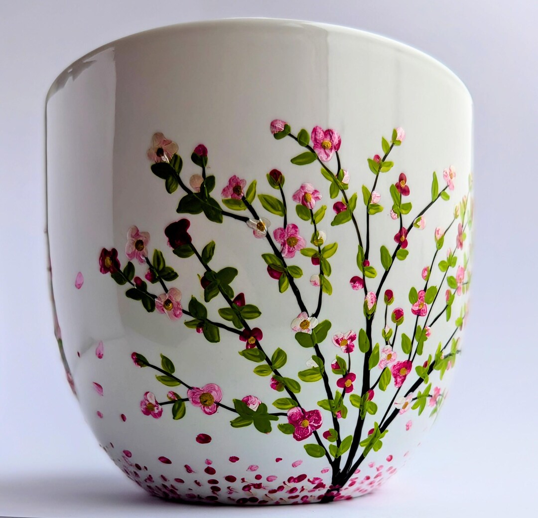 Hand Painted Cappuccino Mug, Cherry Blossom - Etsy