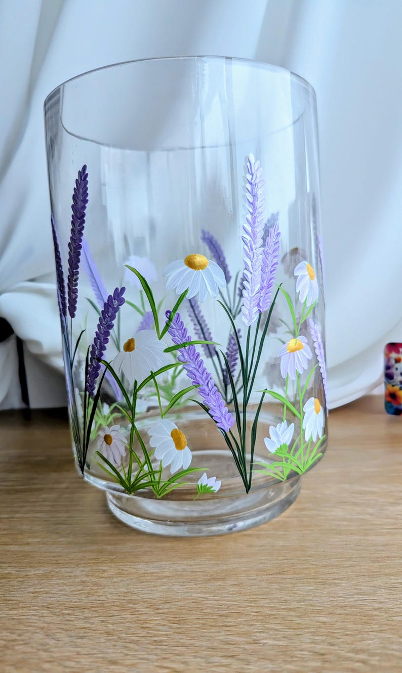 Hand Painted Vase: Lavender & Daisy Hurricane Vase - Etsy Ireland