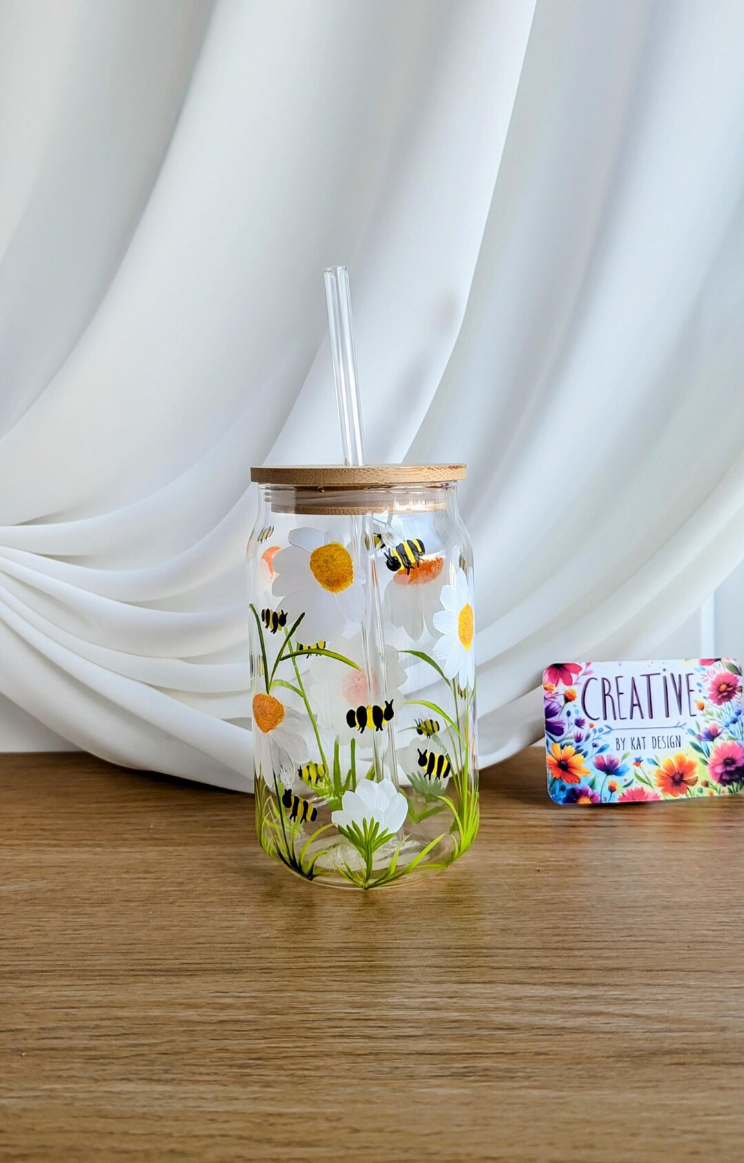 Hand Painted Bumblebee Daisy Sipper Cup: Spring Glassware - Etsy