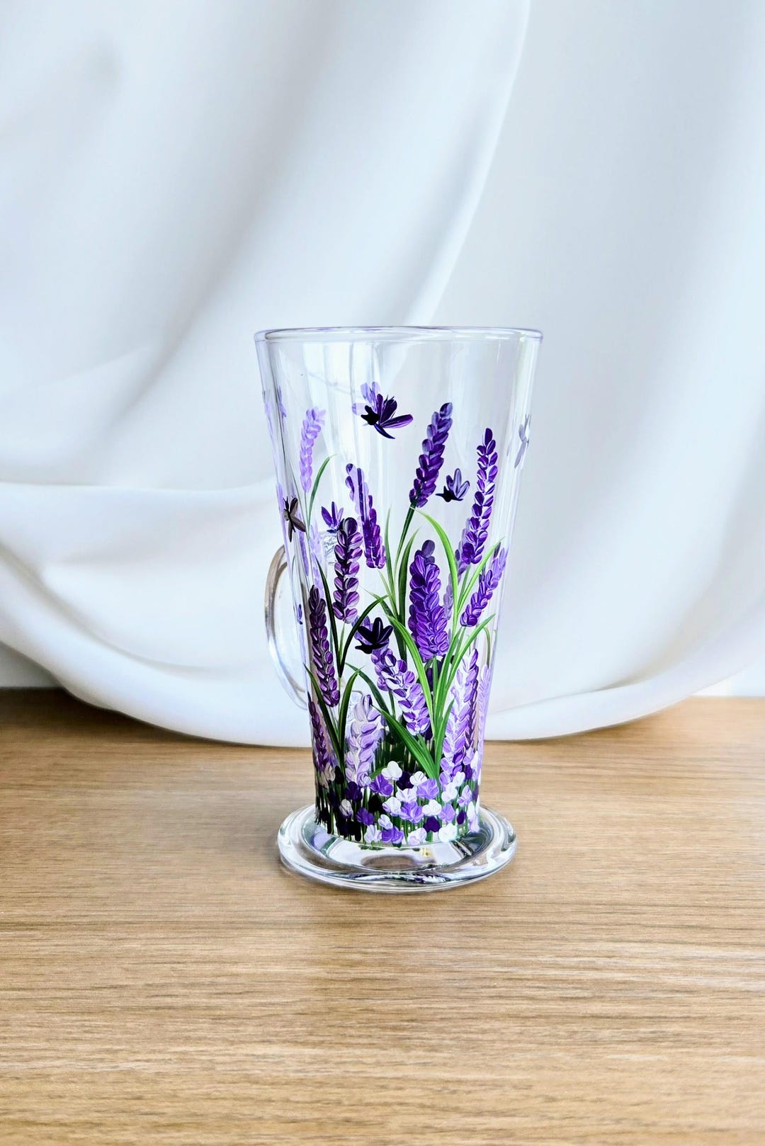 Hand Painted Cup, Purple Floral Glass Latte Cup, Perfect Mothers Day ...