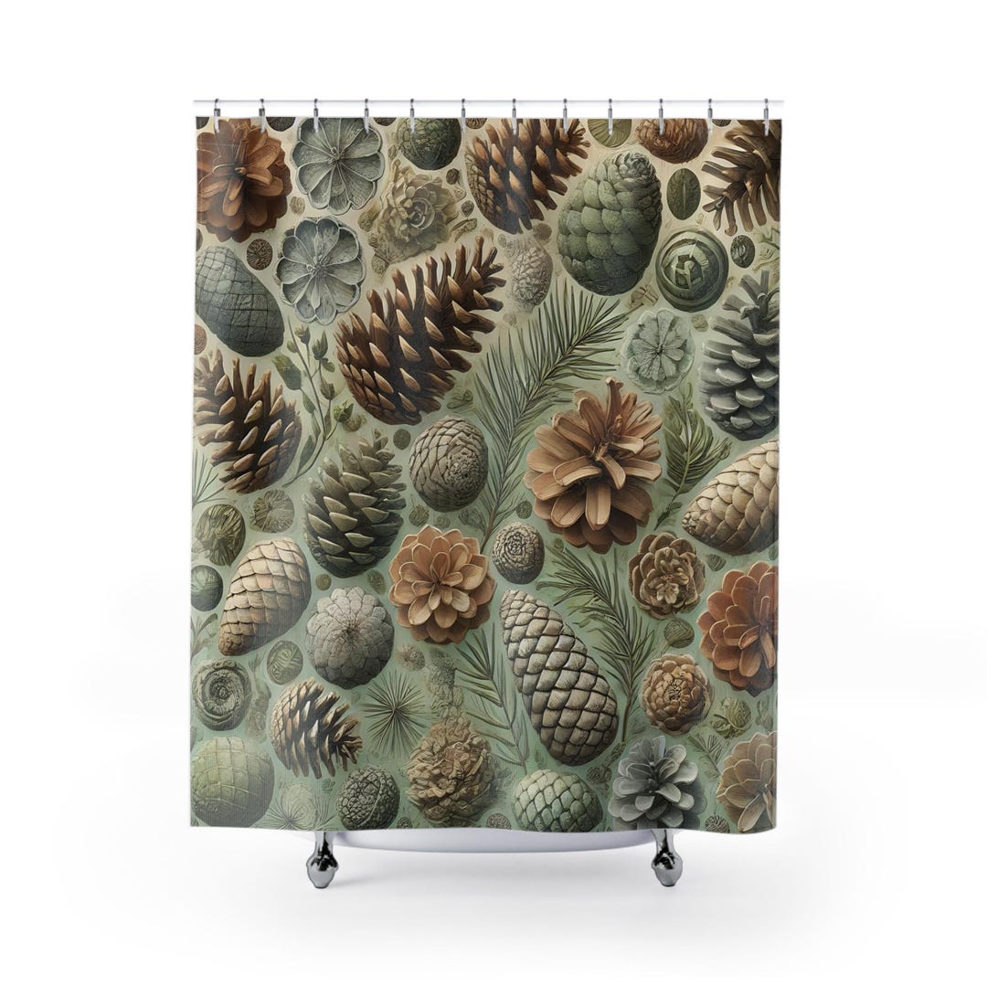 Farmhouse Pine Cone Shower Curtain - Rustic Bathroom Decor, Nature ...