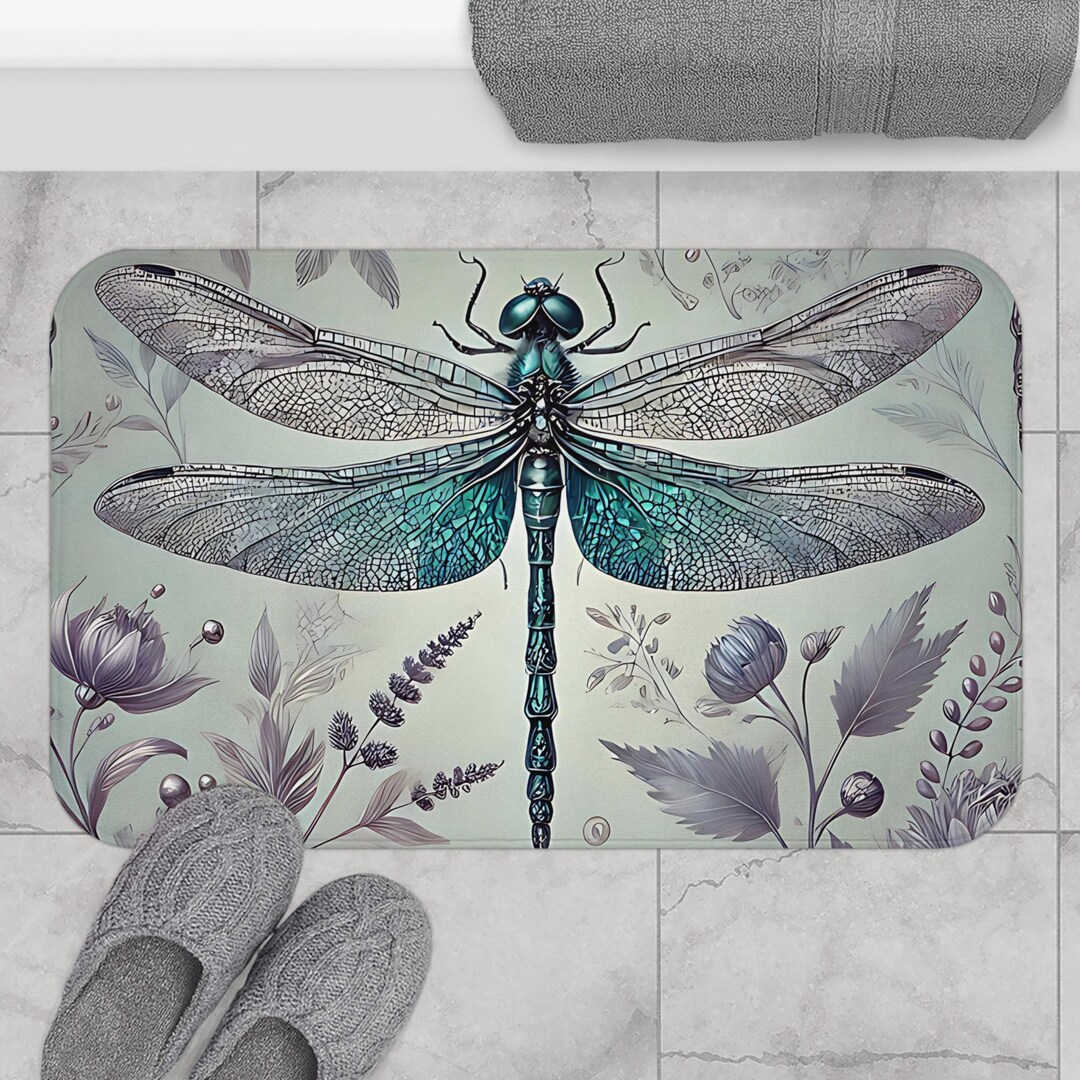 Nature-inspired Bath Mat With Dragonfly Design, Serene Home Decor ...