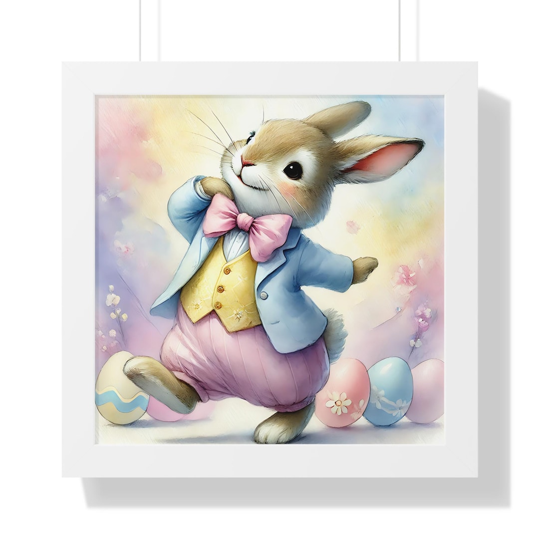 Easter Bunny Parade Wall Art, Cute Rabbit in Easter Outfit Home Decor ...