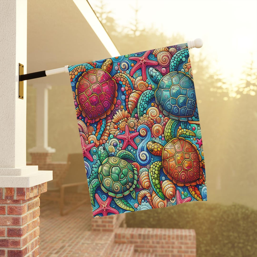 Colorful Sea Turtles Garden Banner, Outdoor Decor, Coastal Home, Turtle ...