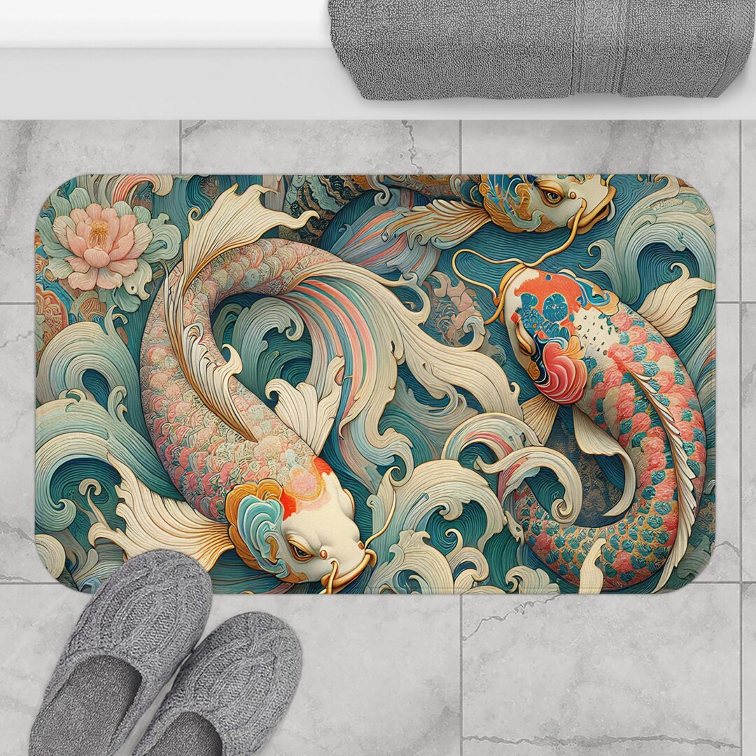 Koi Fish Bath Mat, Tranquil Bathroom Decor, Zen Home Accessory ...