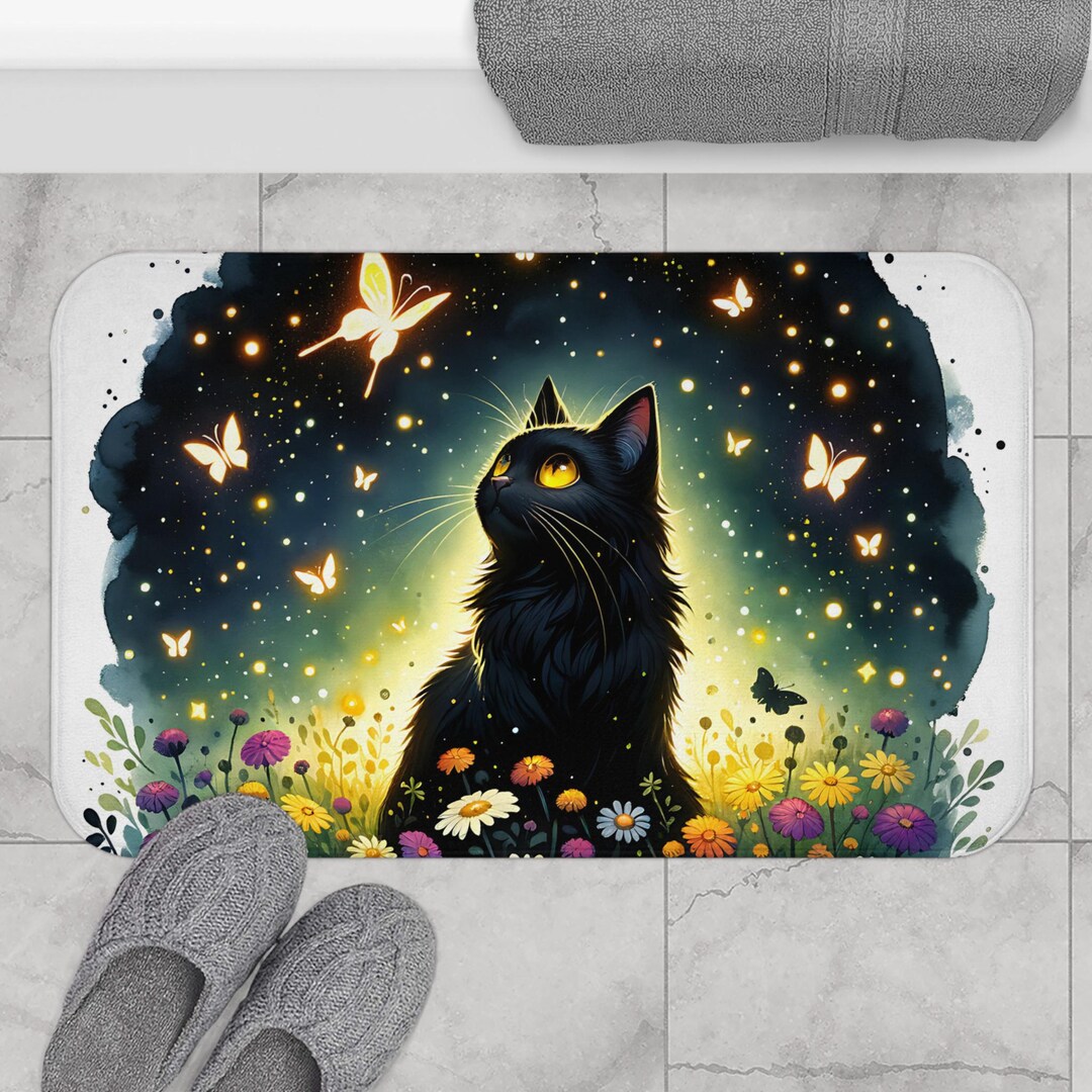 Majestic Cat Bath Mat, Cozy Bathroom Decor, Cat Lovers Gift, Floral Cat ...