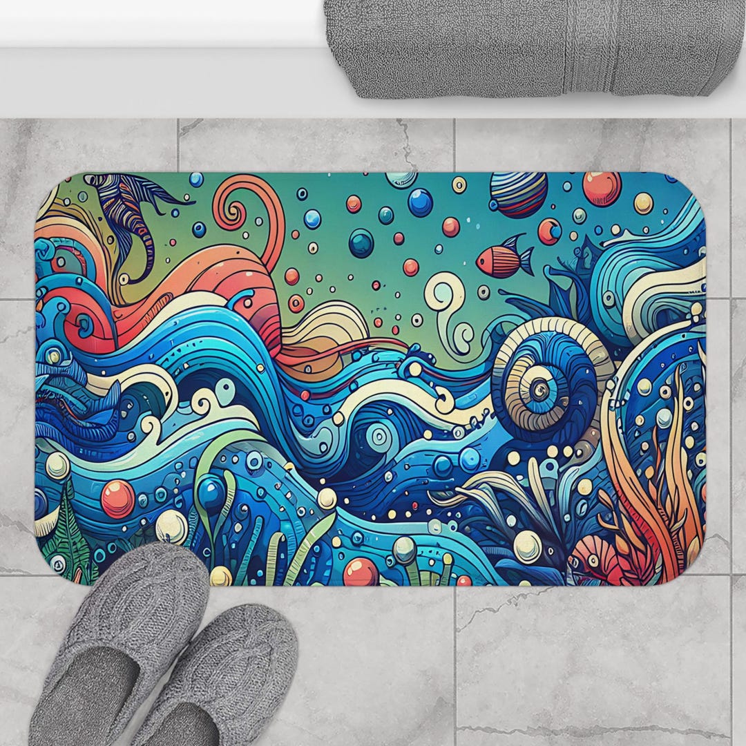 Ocean Waves Bath Mat - Vibrant Beach Decor, Coastal Bathroom Rug ...